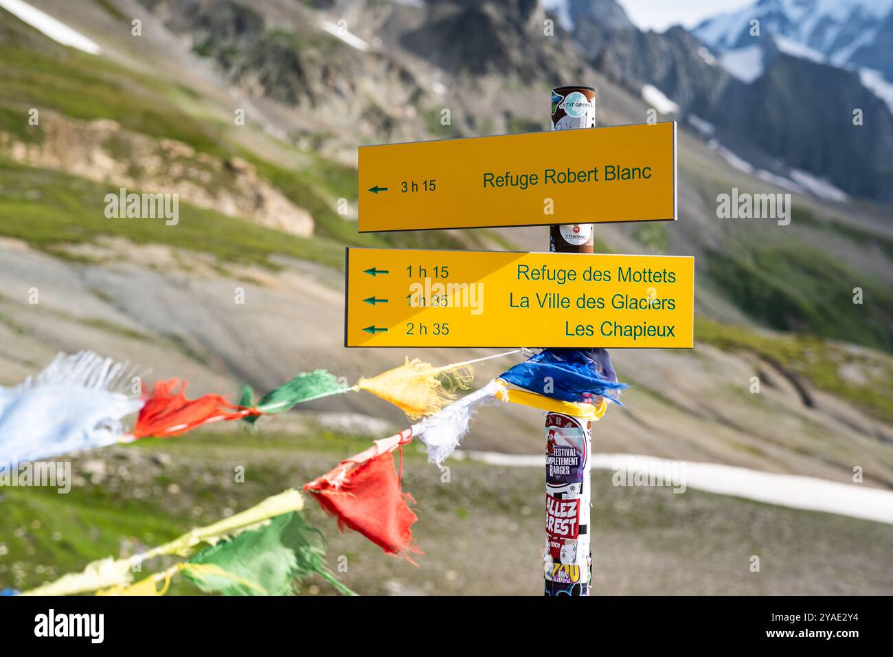 The signpost on the Col de la Seigne mount with hiking directions and ...