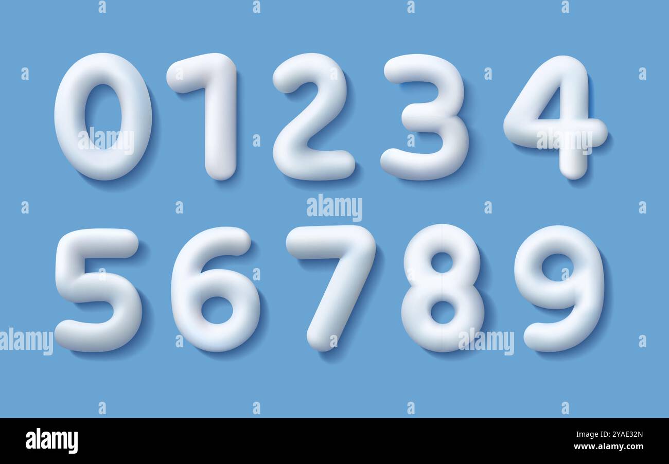 3D numbers. White snow font. Balloon alphabet design. Birthday party ...