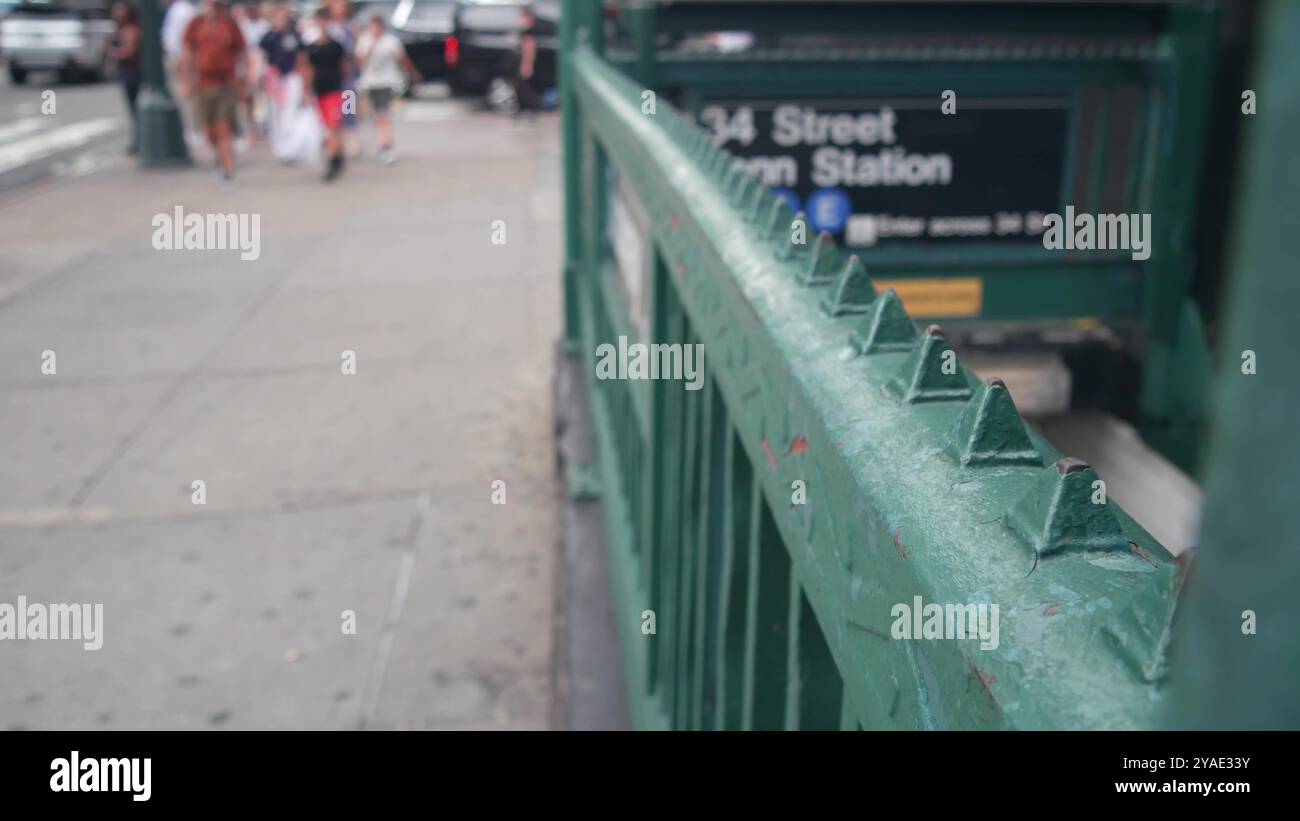 New York City subway sign, underground metro station. Metropolitan ...