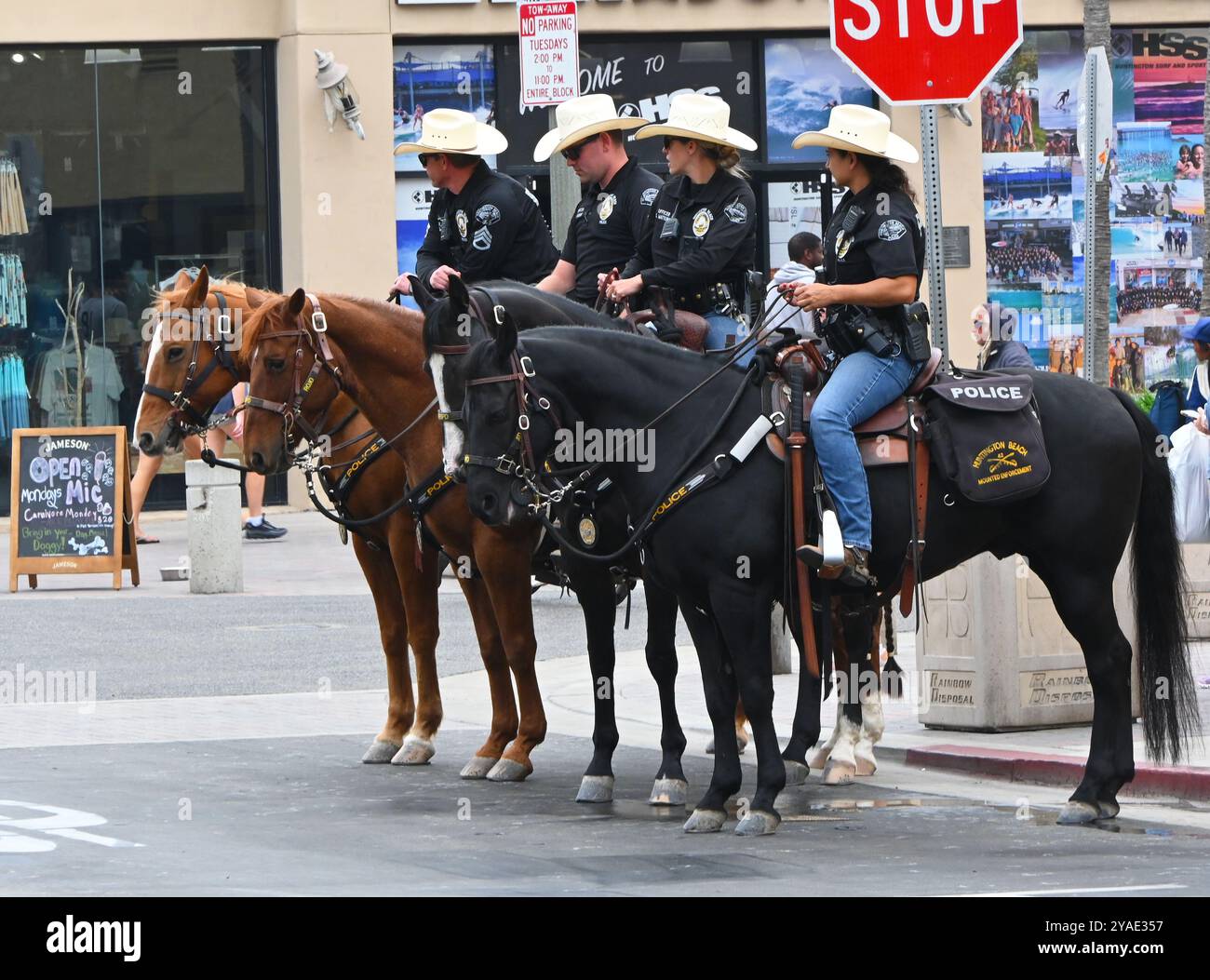 HUNTINGTON BEACH, CALIFORNIA - 03 OCT 2024: Four Mounted Police ...