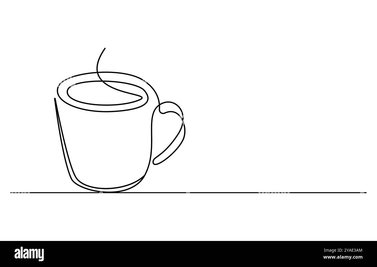 Continuous one line drawing cup of hot coffee graphic design. Single ...