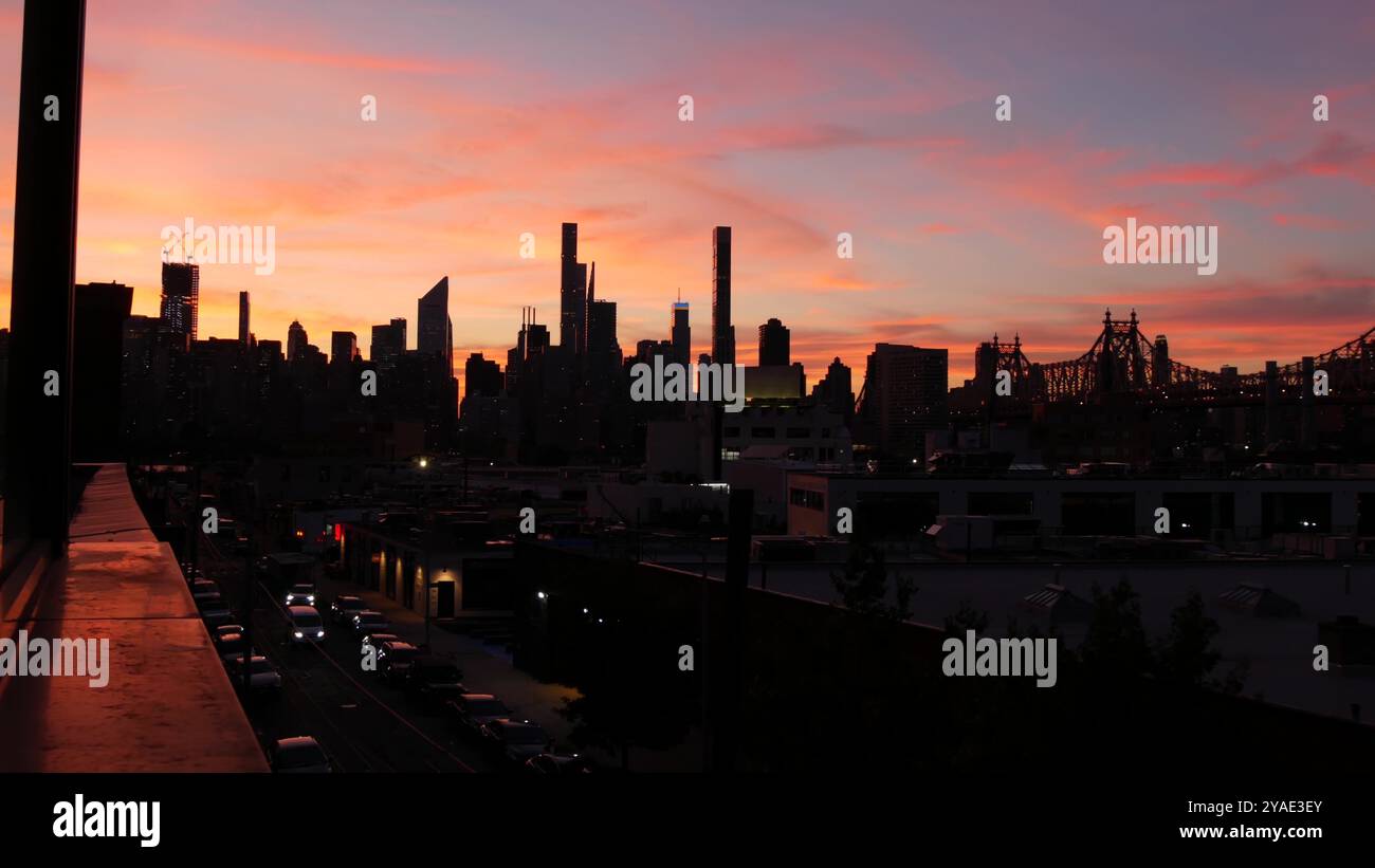New York City Manhattan skyline cityscape. Rooftop in Queens, Midtown ...