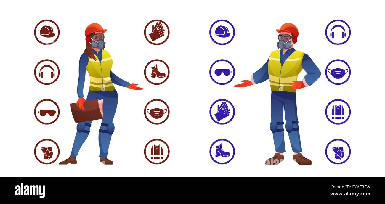 Protection equipment. Person safety. PPE construction work wear. Worker ...