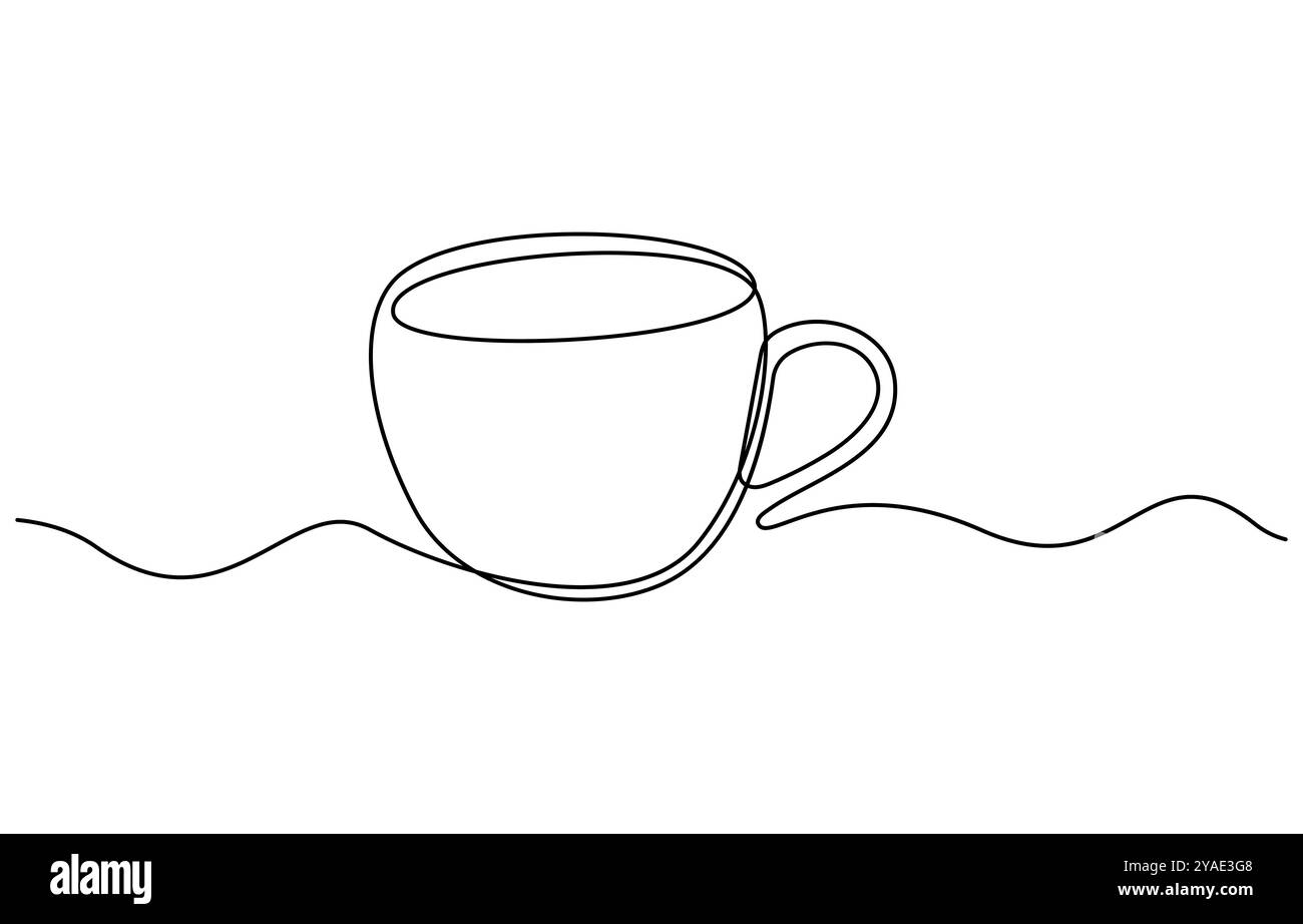 Continuous one line drawing cup of hot coffee graphic design. Single ...
