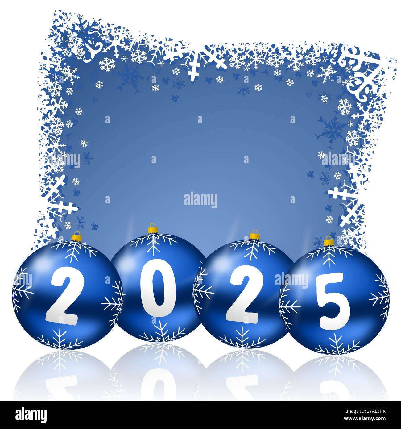 New Year 2025 illustration with Christmas balls and snowflakes on blue ...