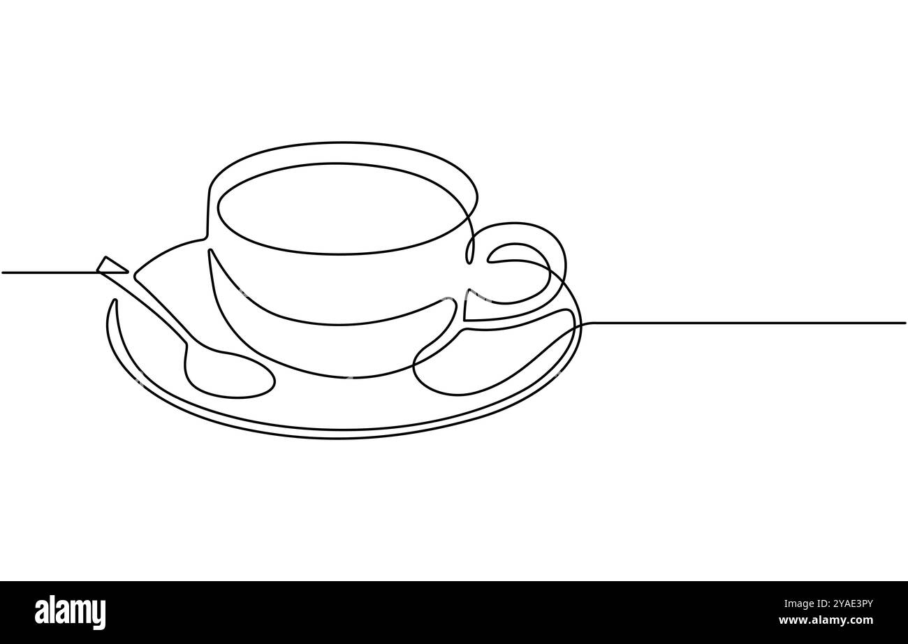 Continuous one line drawing cup of hot coffee graphic design. Single ...