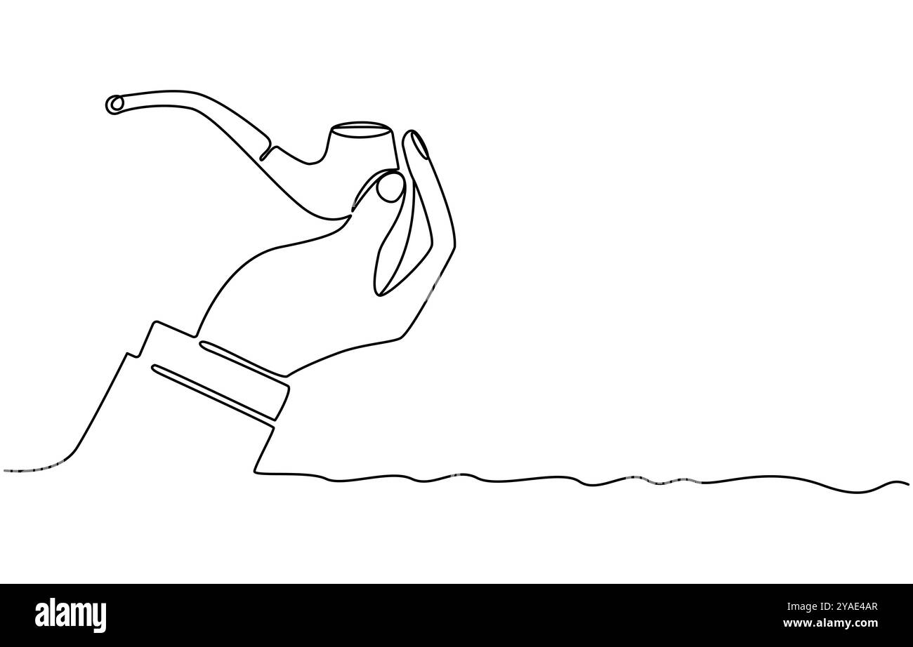 Continuous one line drawing of tobacco pipe. Simple smoking pipe ...
