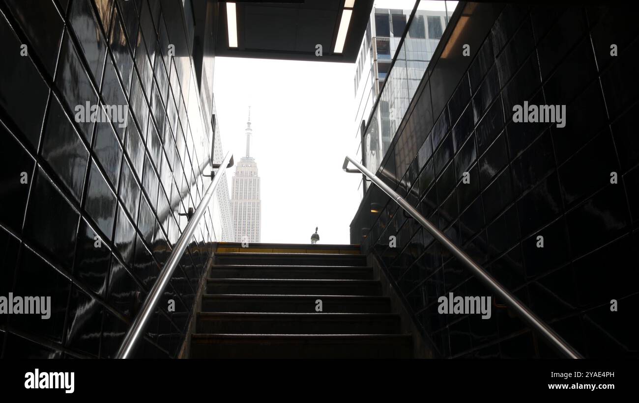 New York City underground subway metro. Empire State building ...