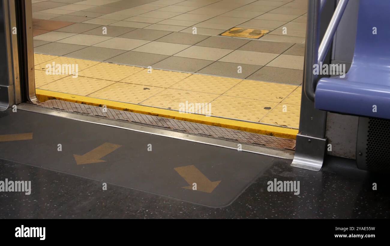 New York City subway train, inside metropolitan wagon. United States ...