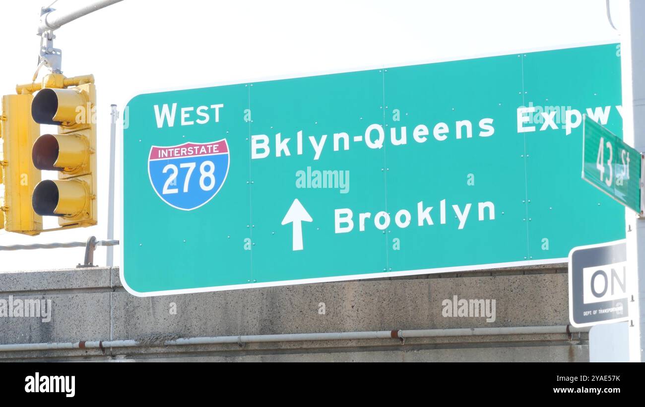 Brooklyn Queens expressway road sign, New York City highway signage ...
