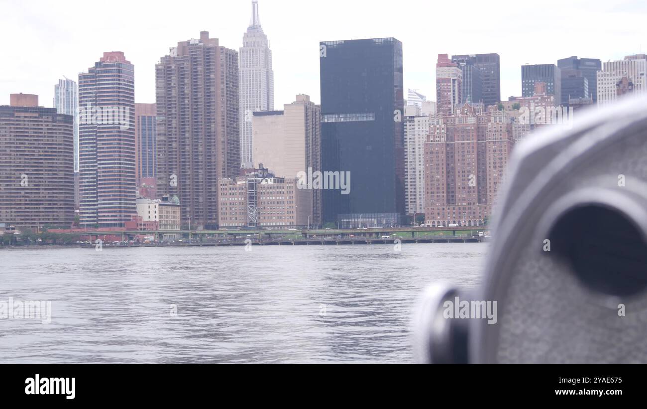 New York City waterfront skyline, Manhattan Midtown buildings ...