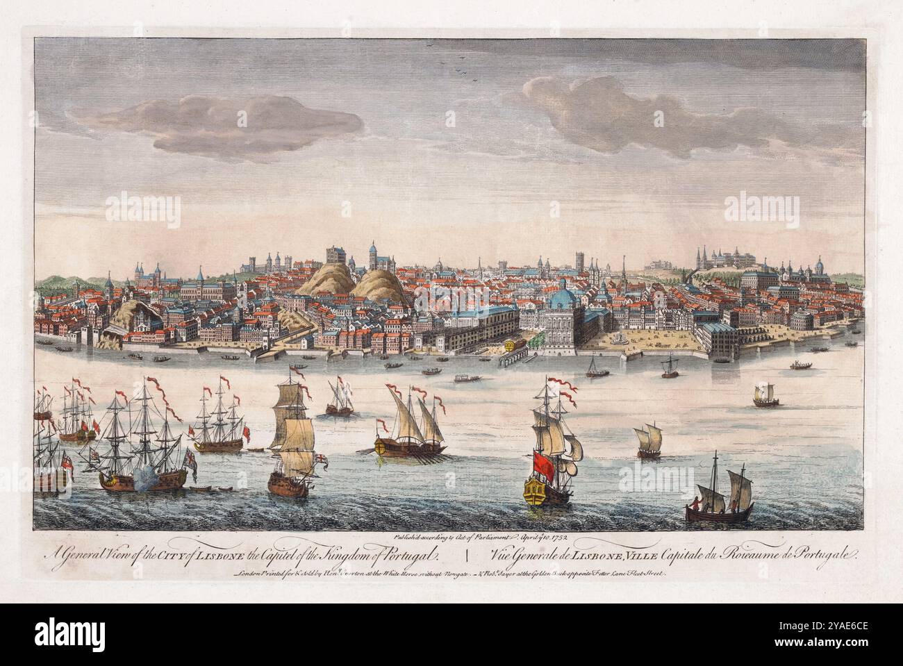 A print coloured engraving General view of the city of Lisbon the ...