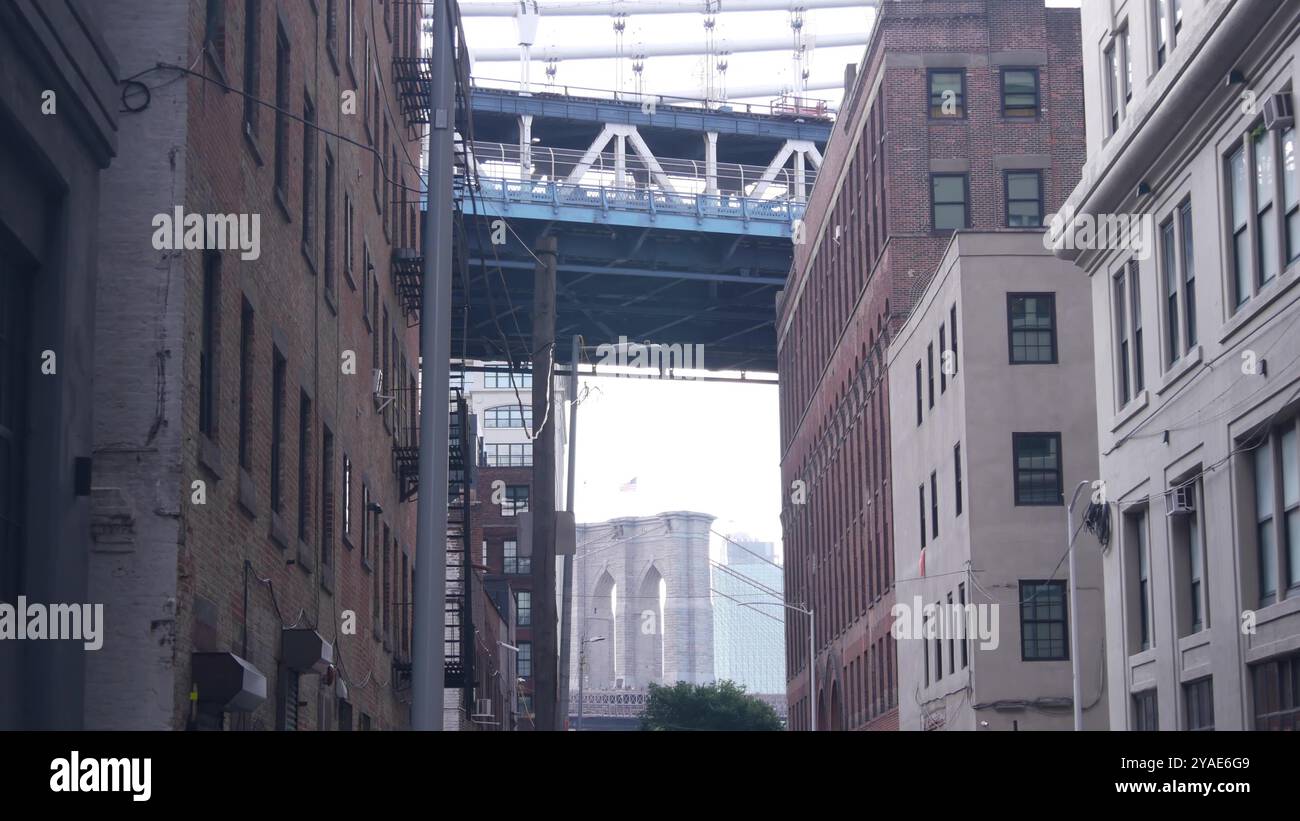 New York City Manhattan Bridge in Dumbo, Brooklyn Bridge. Industrial ...