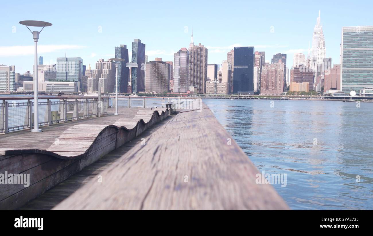New York City waterfront skyline, Manhattan Midtown buildings ...