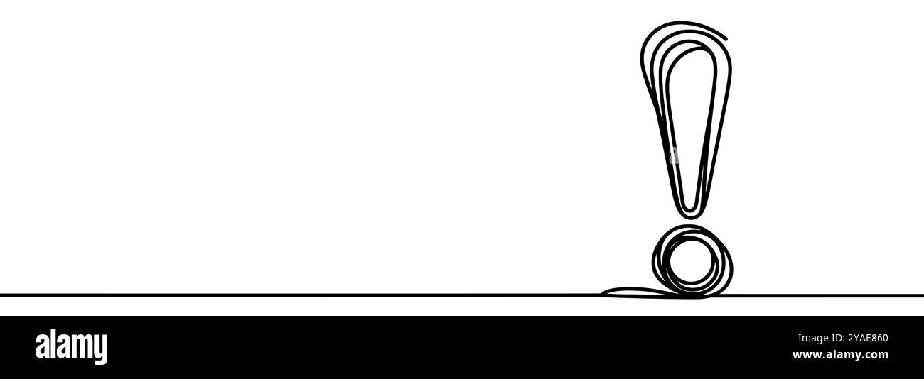 Continuous linear drawing of exclamation mark. Single-line drawing of ...