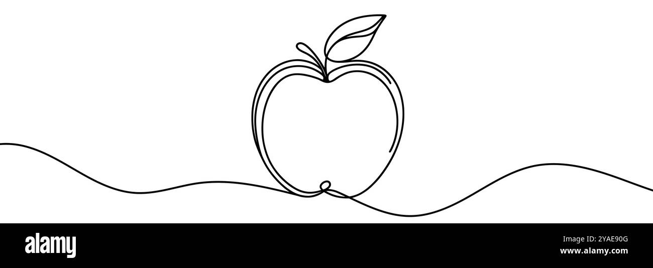Continuous linear drawing of apple. One line drawing apple. Apple in ...