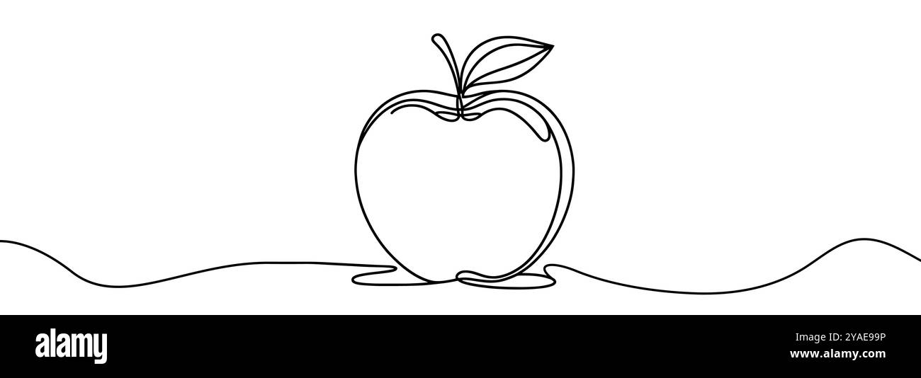 Continuous linear drawing of apple. One line drawing apple. Apple in ...
