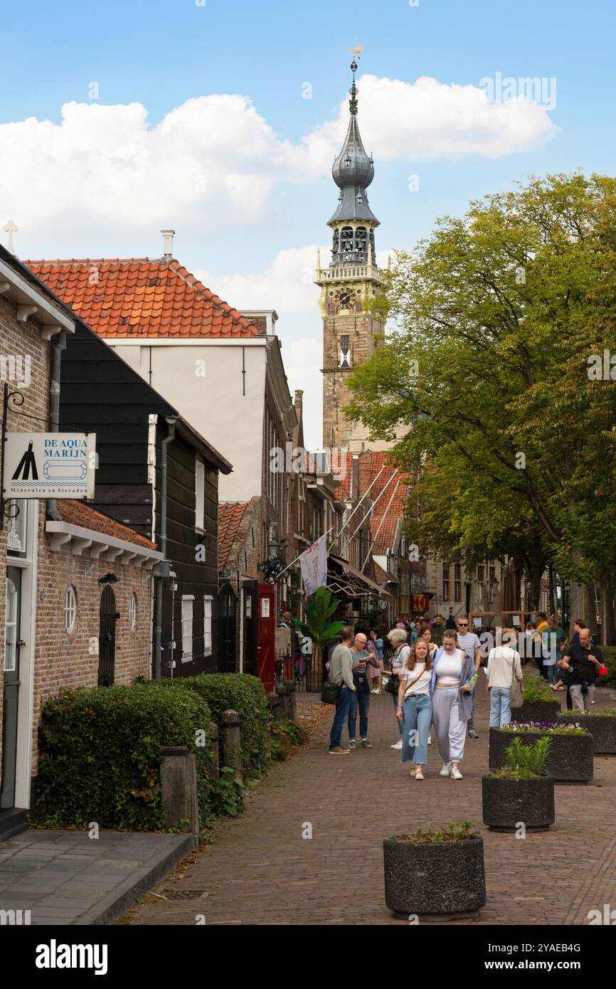 People walking in the small and beautiful town of Veere in the province ...