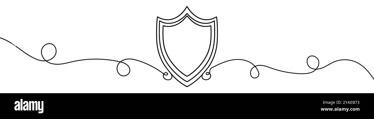 Continuous linear drawing of shield. One line drawing shield. Shield In ...
