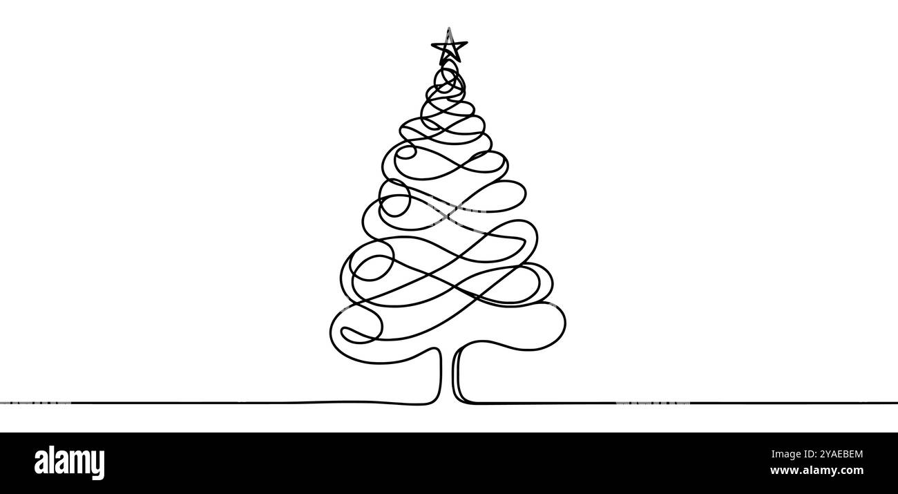 Continuous linear drawing of Christmas tree. One line drawing Christmas ...