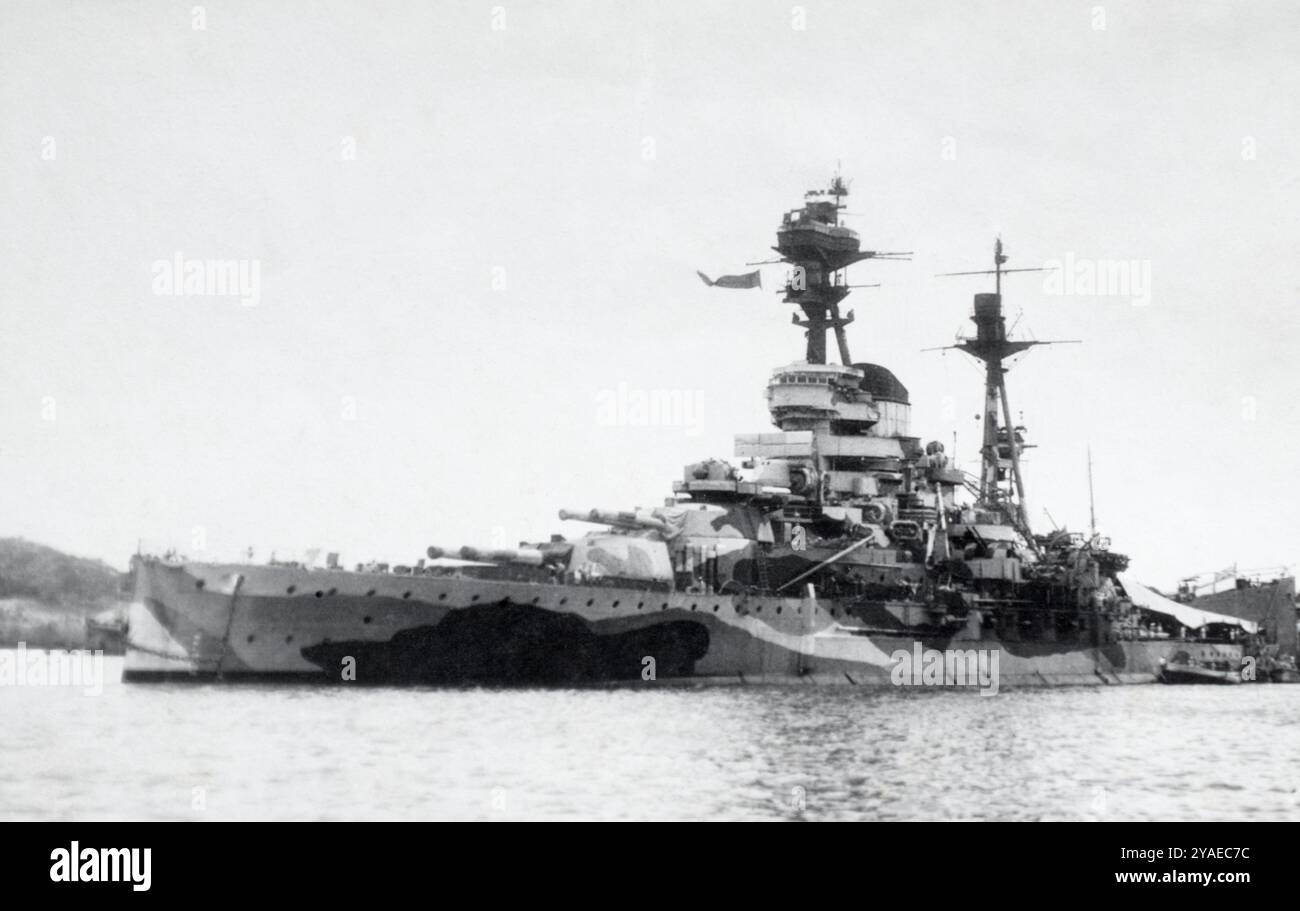 HMS Resolution, a Royal Navy Revenge-class battleship, during the ...