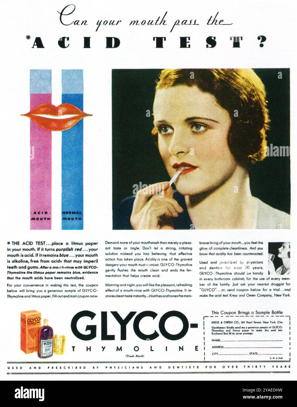 1931 GLYCO Thymoline Alkaline Mouthwash Ad - "Can your mouth pass the ...