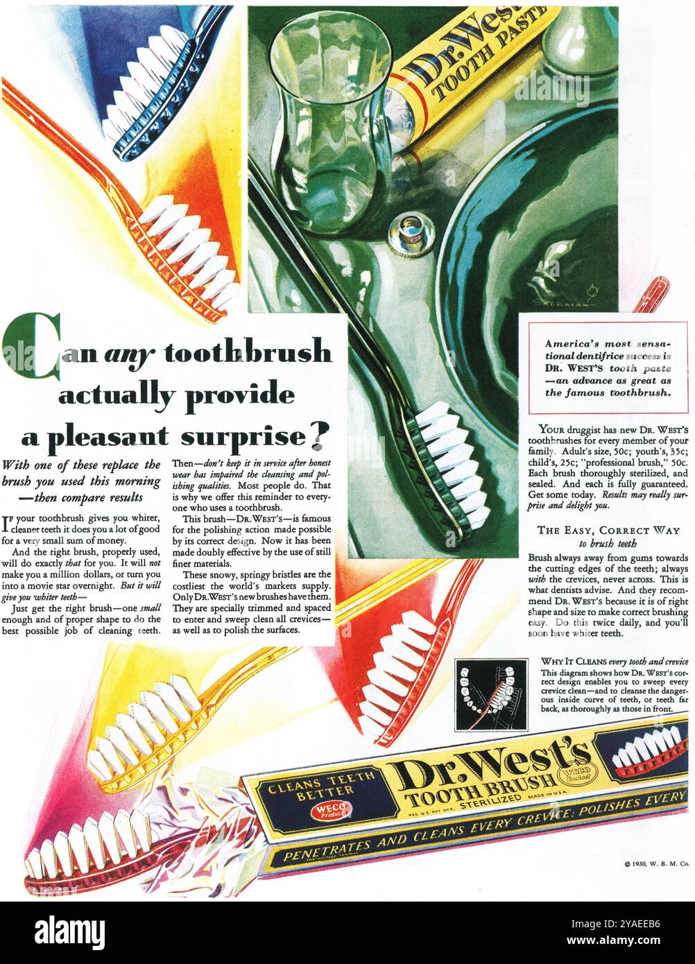1930 DR. WEST'S Tooth Brush Ad Stock Photo - Alamy