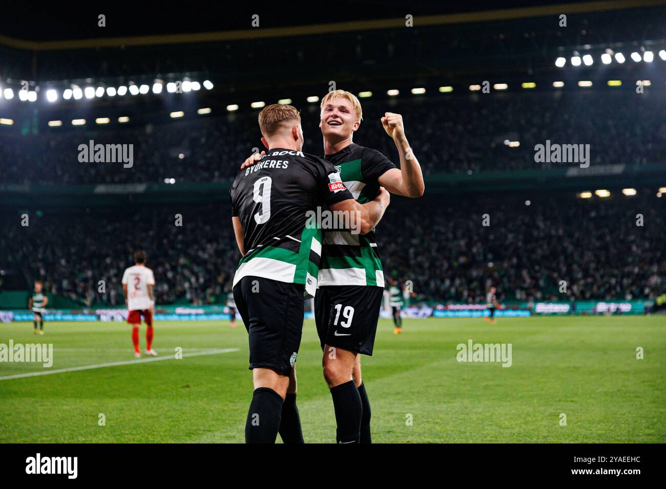 Viktor Gyokeres seen celebrating after scoring goal with Conrad Harder ...