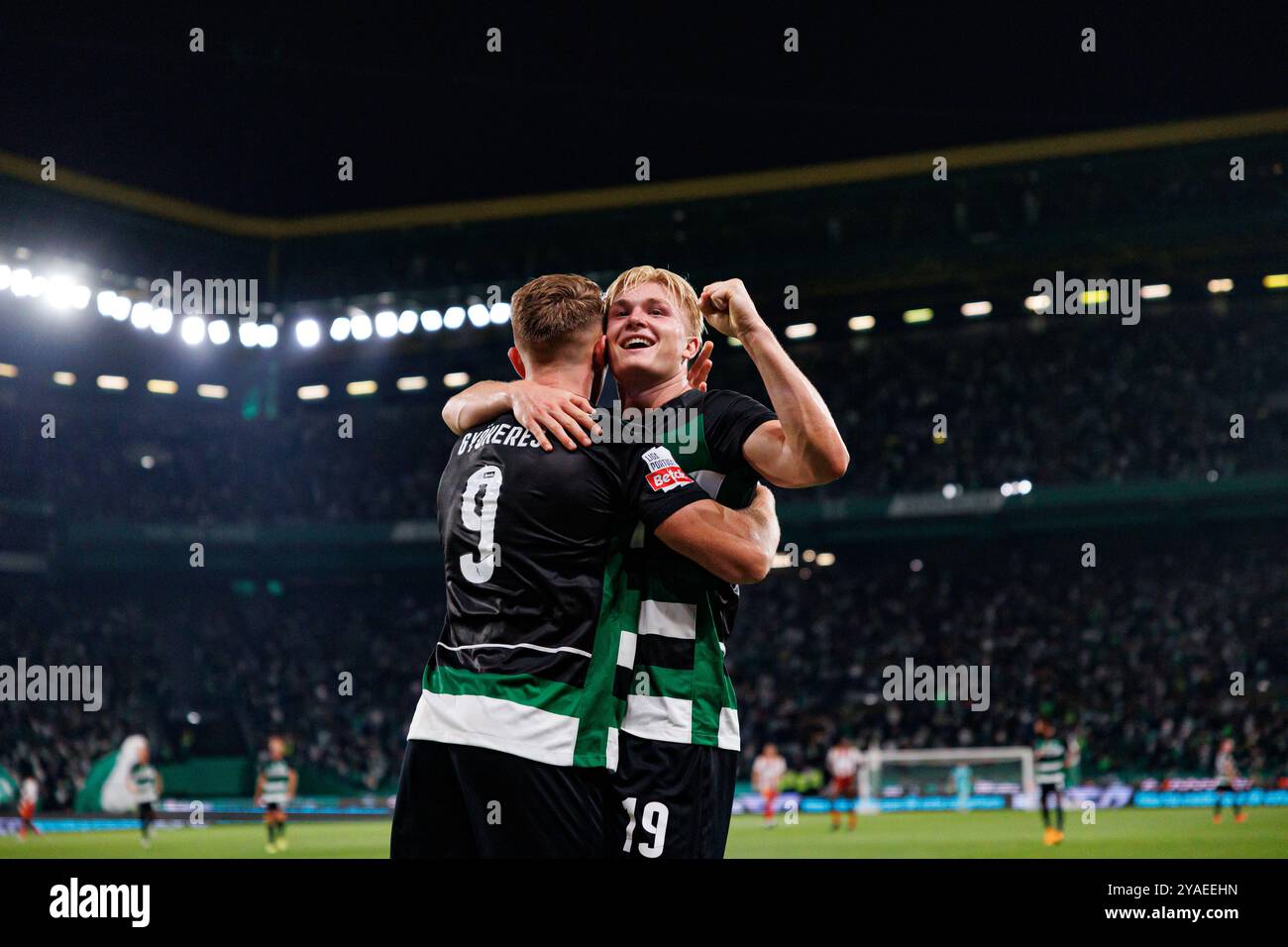Viktor Gyokeres seen celebrating after scoring goal with Conrad Harder ...