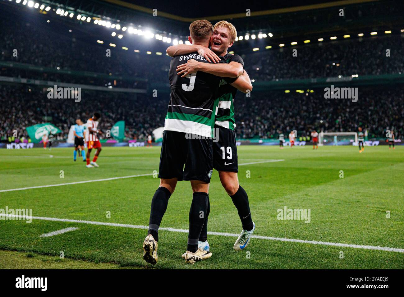Viktor Gyokeres seen celebrating after scoring goal with Conrad Harder ...