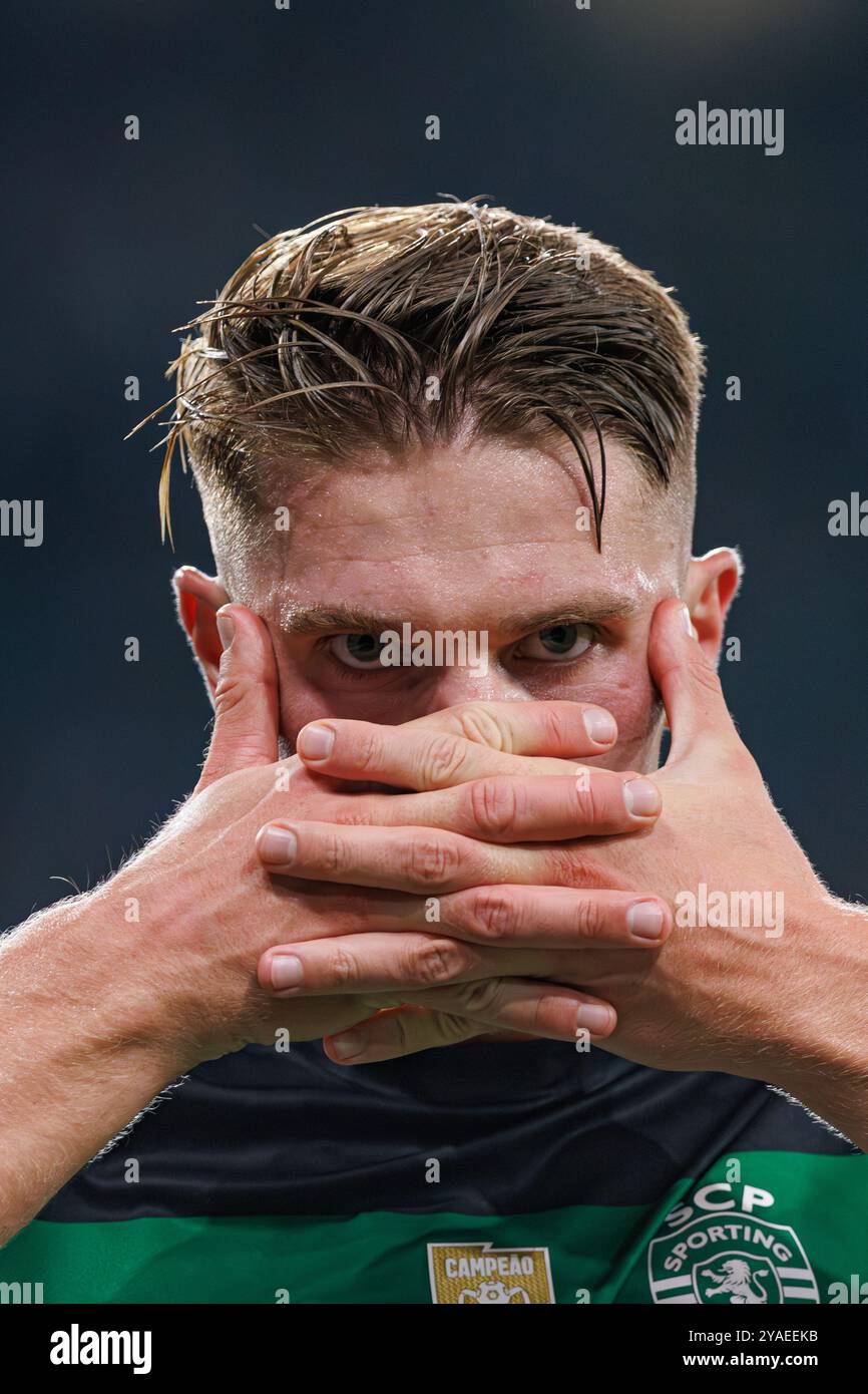 Viktor Gyokeres seen celebrating after scoring goal during Liga ...