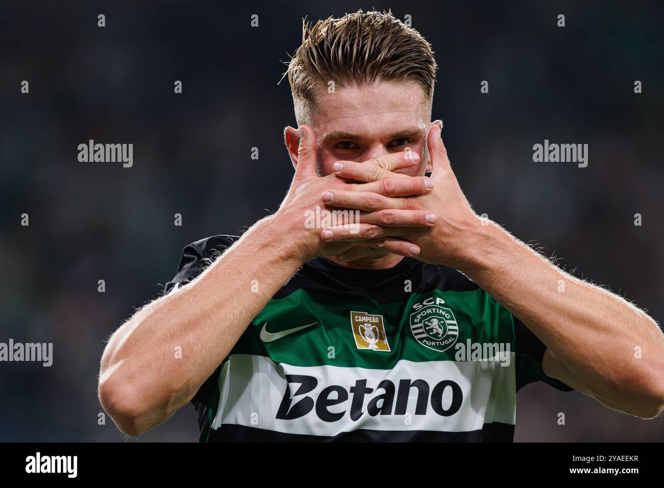 Viktor Gyokeres seen celebrating after scoring goal during Liga ...