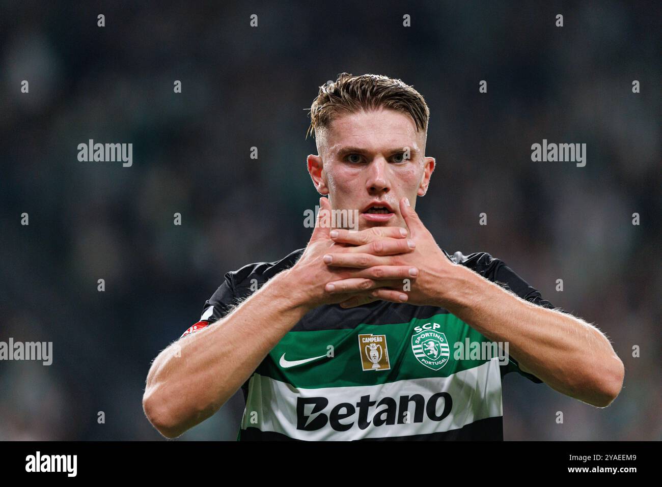 Viktor Gyokeres seen celebrating after scoring goal during Liga ...