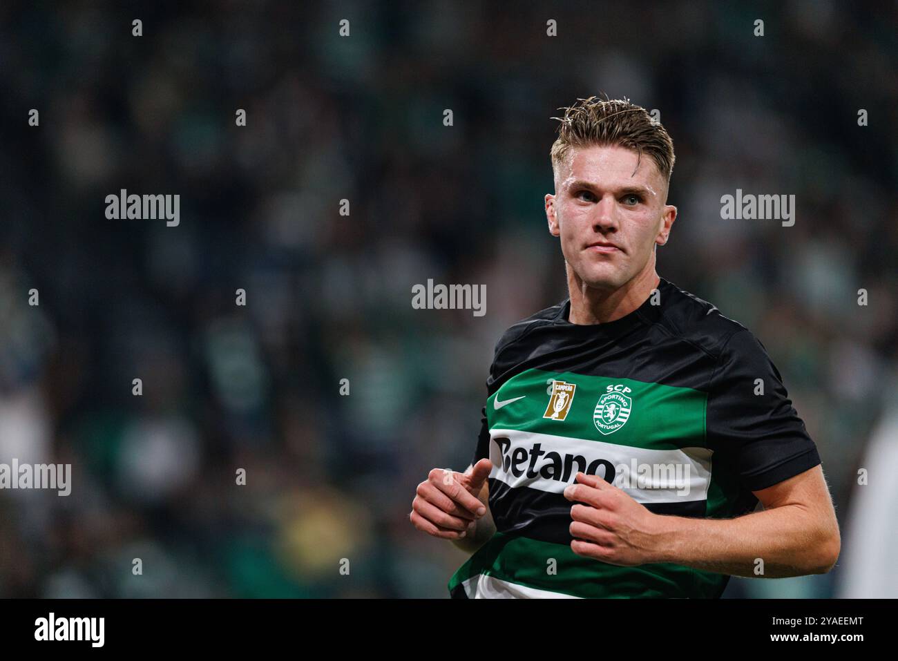 Viktor Gyokeres seen celebrating after scoring goal during Liga ...