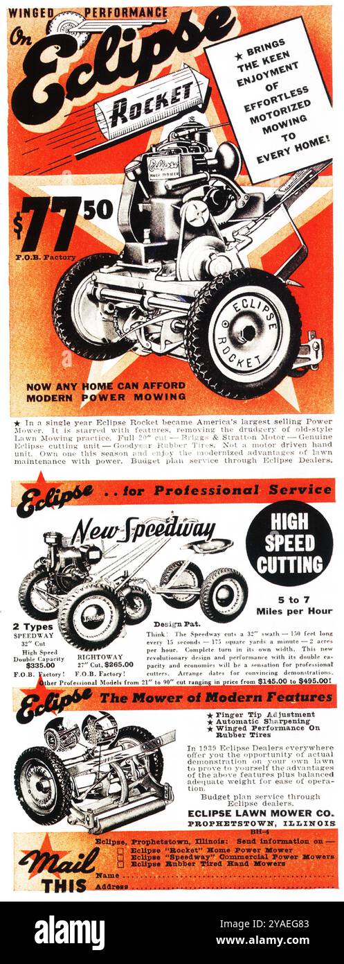 1939 Eclipse Lawn Mower Ad Stock Photo - Alamy