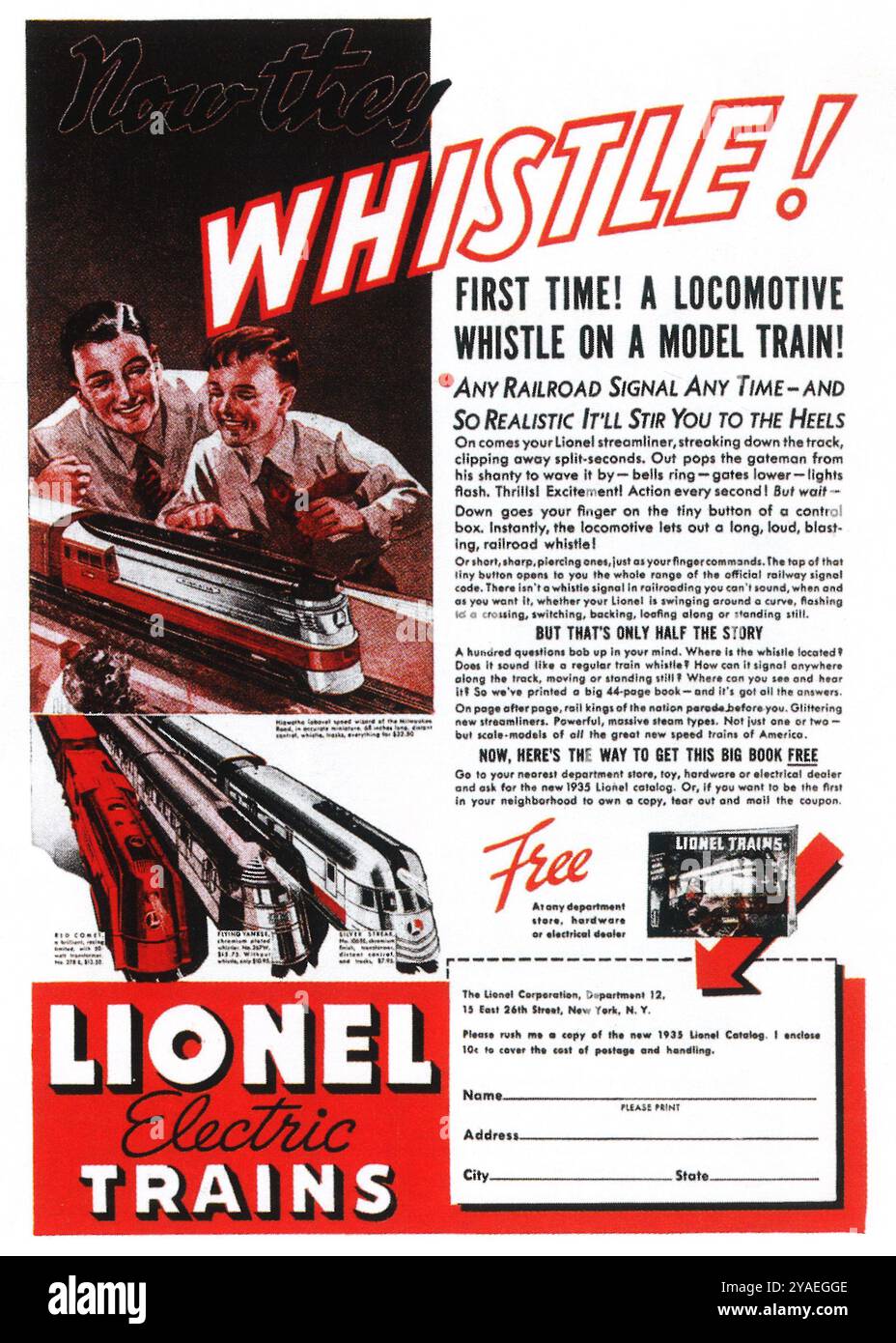 1935 Lionel Electric Trains Ad - 'A locomotive whistle on a model train ...