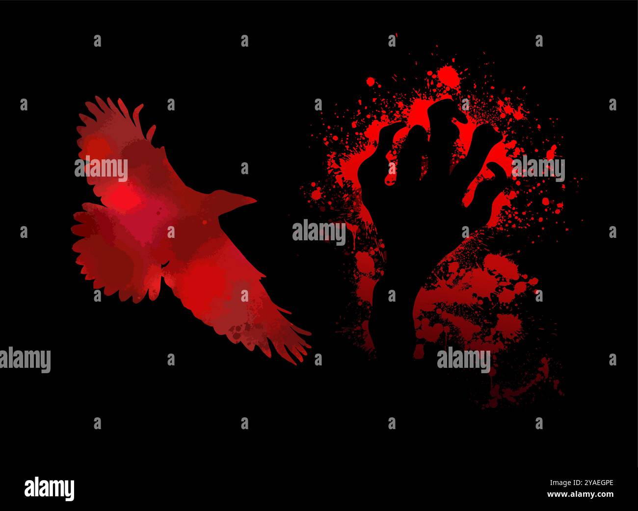 Abstract Halloween bird red. hand drawn. Not AI, Vector illustration ...