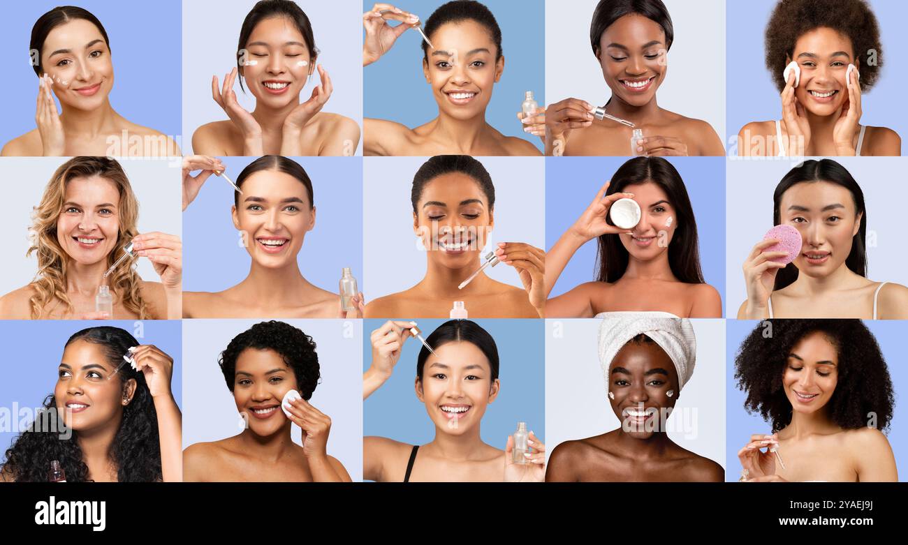 Women applying skincare products for a glowing complexion in diverse ...