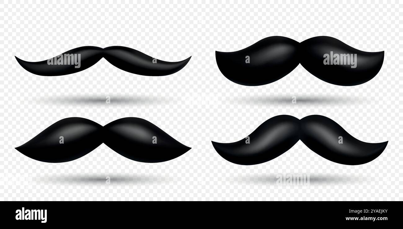 3D Vector Black Mustache Set. Realistic Volumetric Mustaches, Isolated ...