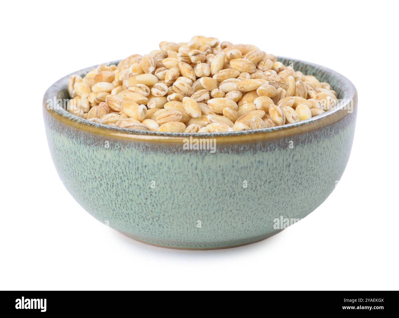 Pearl barley groats in bowl isolated on white Stock Photo - Alamy