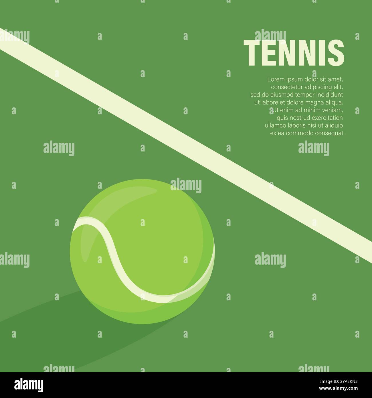 Flat Vector Tennis Ball Icon is on the Green Tennis Court. Tennis Ball ...