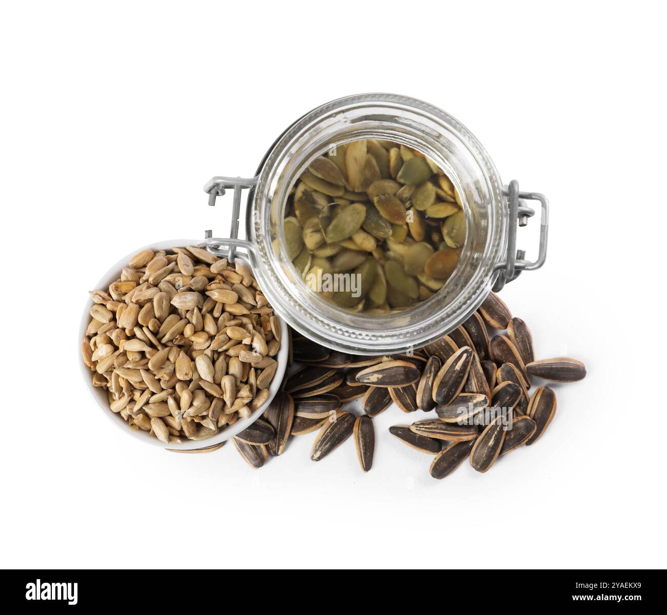 Different types of seeds isolated on white, top view Stock Photo - Alamy