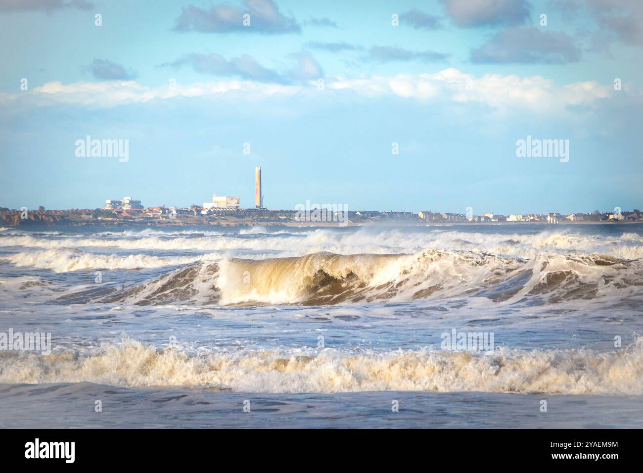 breaking waves on cambois beach near blyth northumberland Stock Photo ...