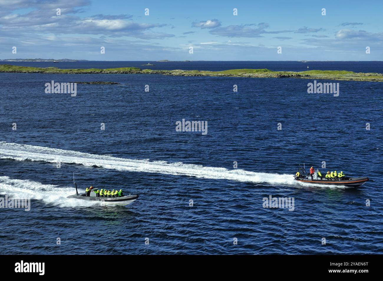 Bodo, Norway, 12th September,2024 Two tourist exploration jet boats ...