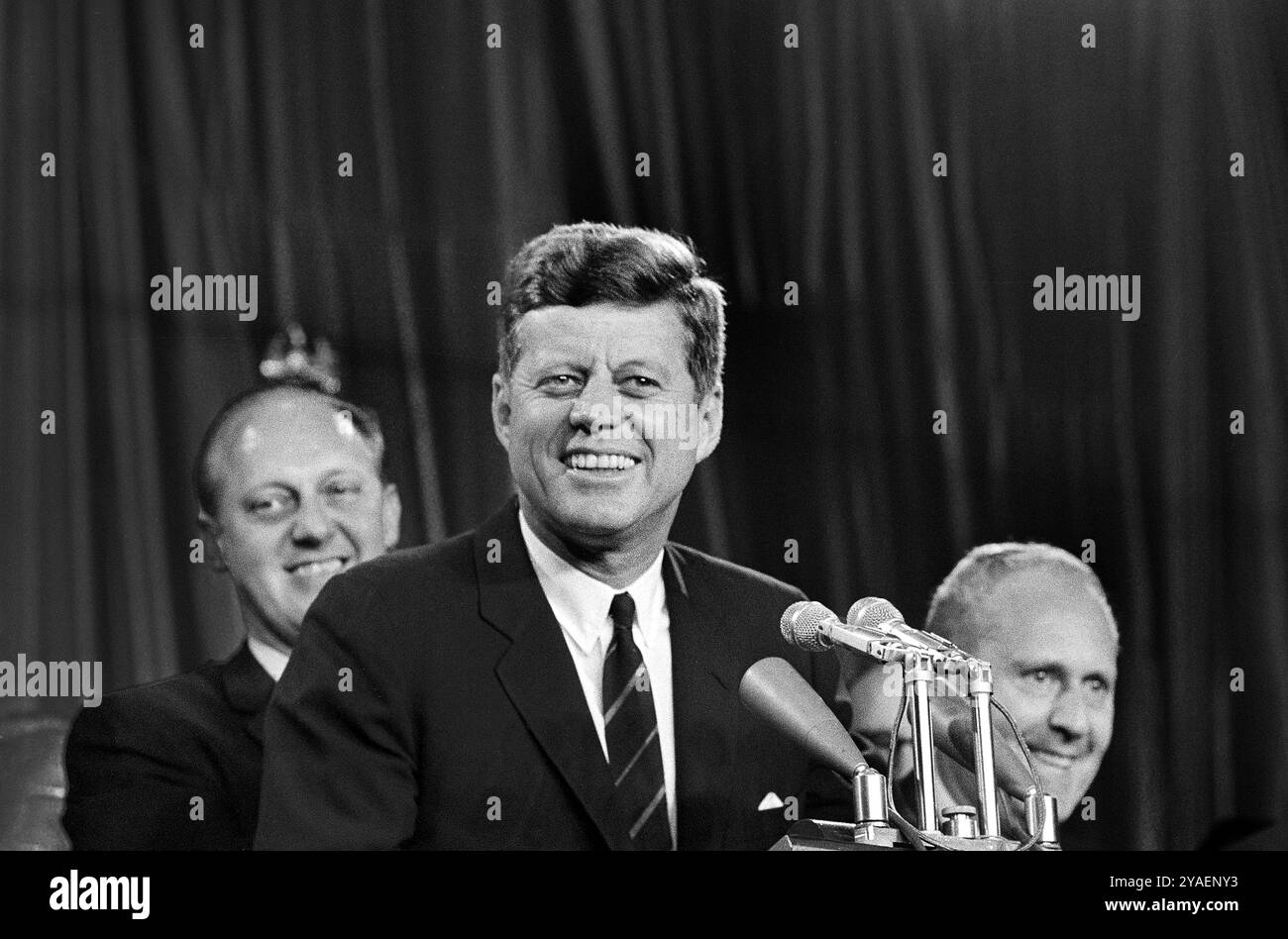 U.S. President John F. Kennedy delivering remarks to Democratic ...