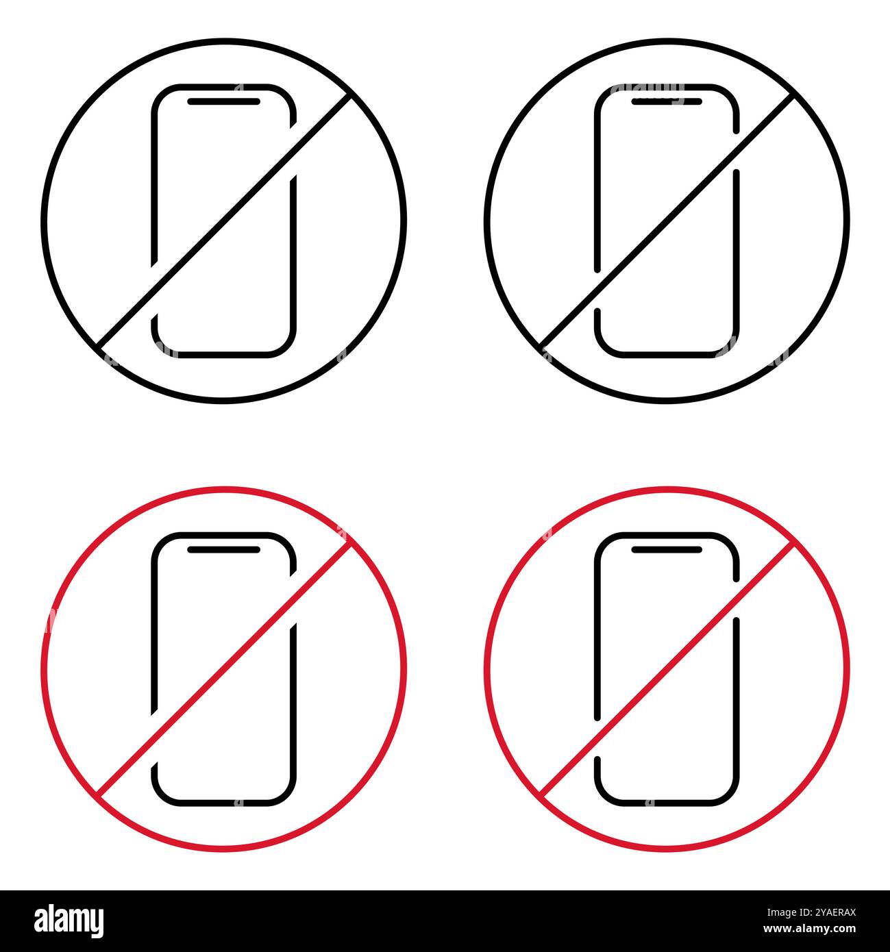 Set of Mobile forbidden icon, no use phone sign, ban smartphone label ...