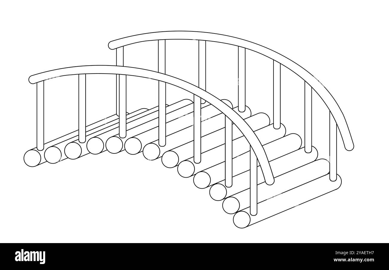 Linear wooden bridge. Hand drawn sketch of element architecture and ...