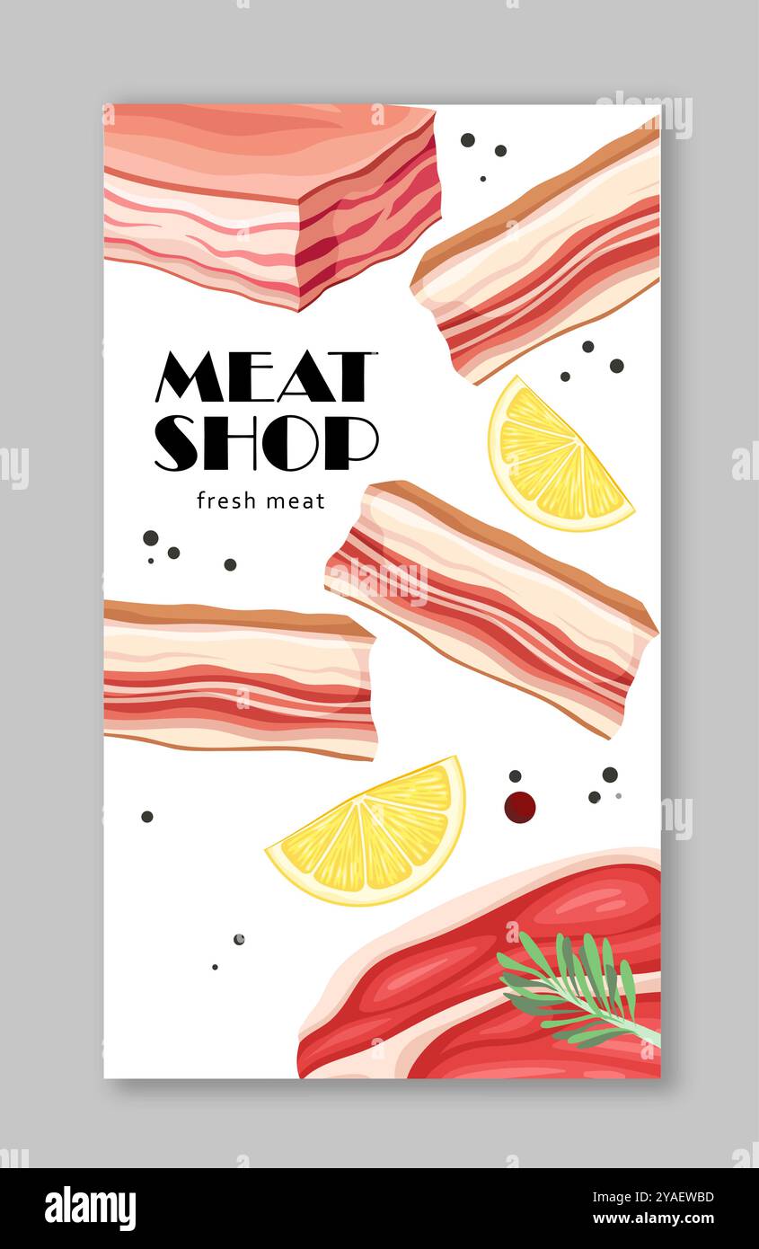 Meat products flyer. Natural and organic fresh products. Beef and pork ...