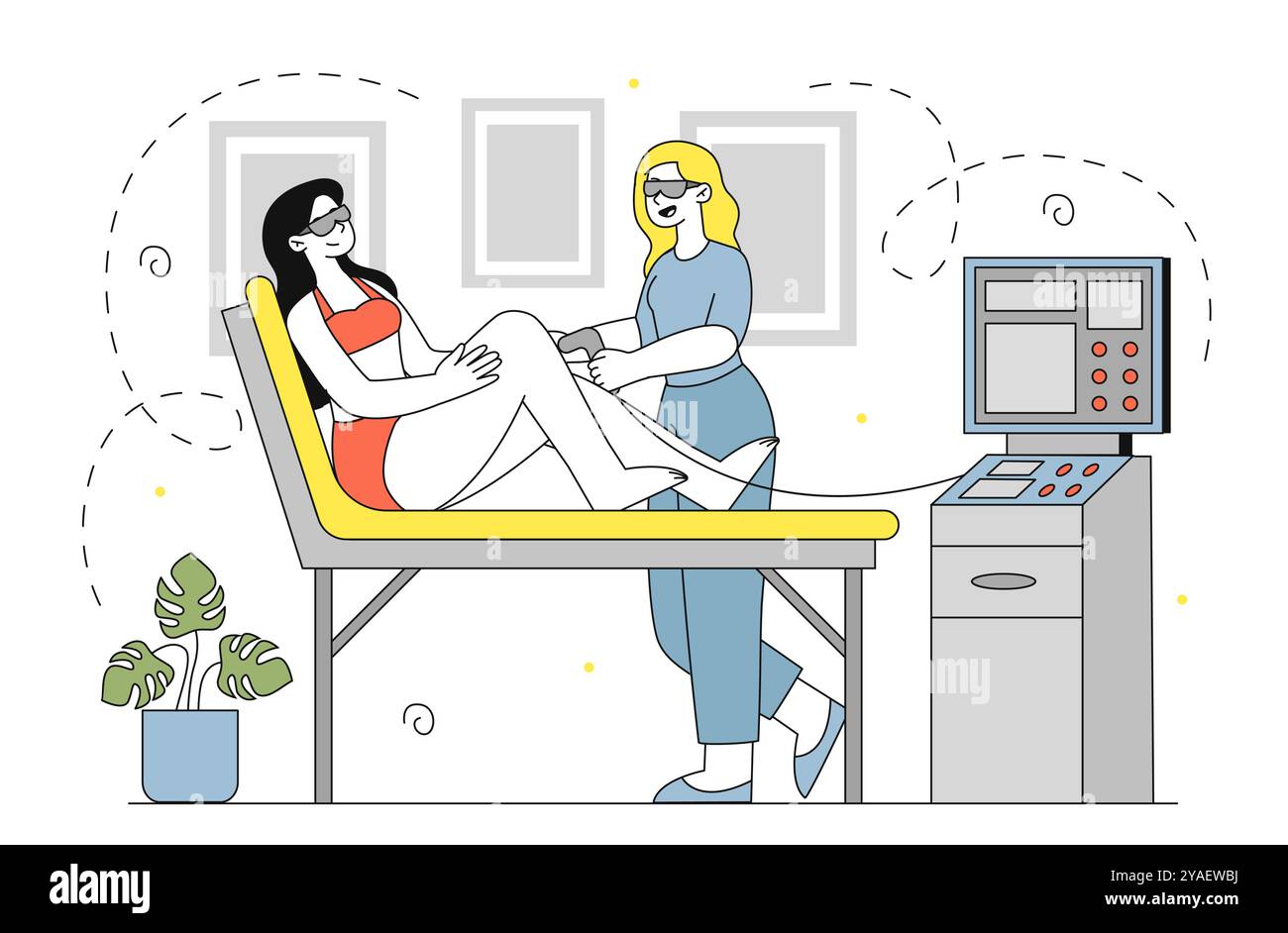 Woman at electro epilation. Woman in medical uniform with instruments ...
