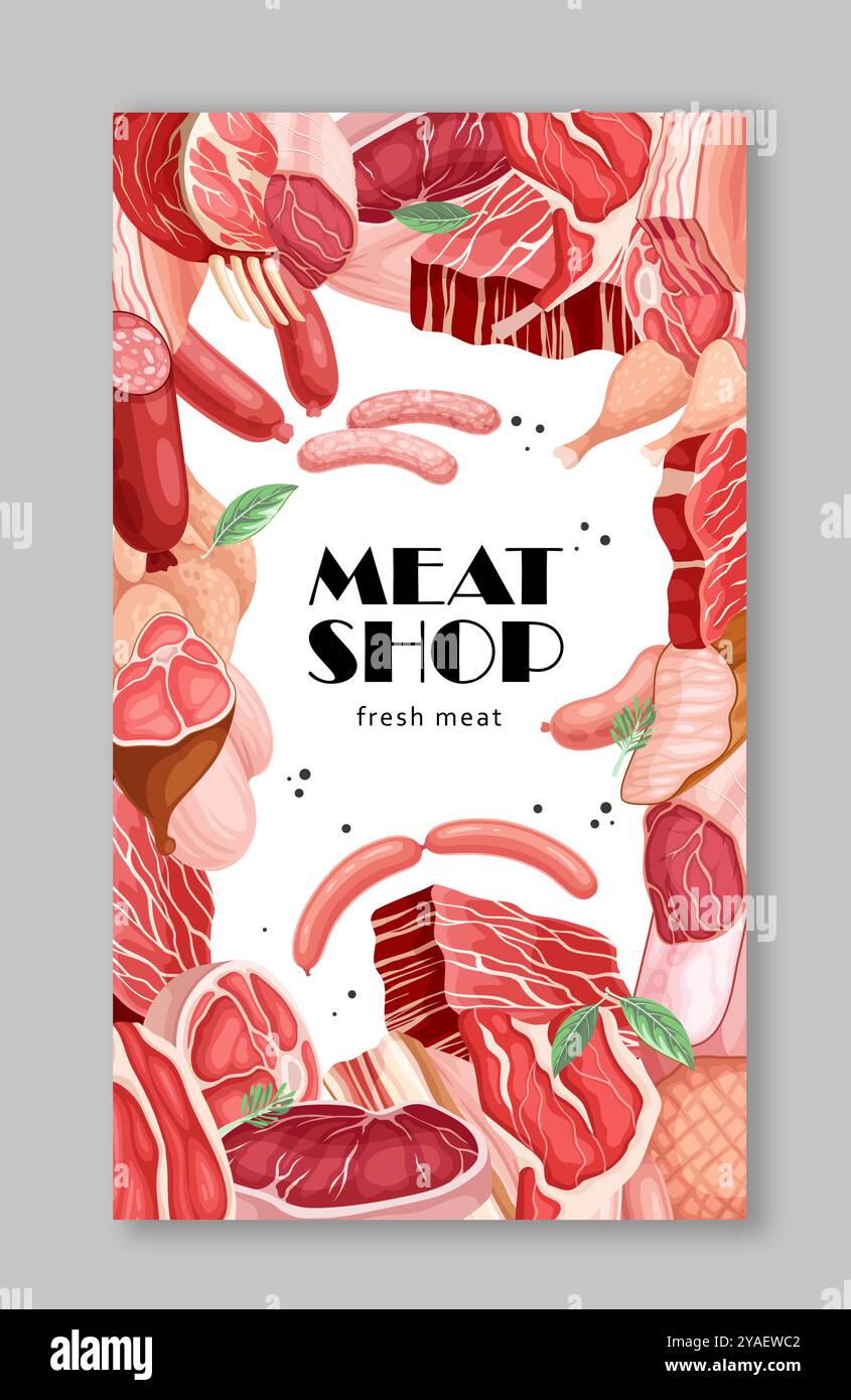Meat products flyer. Natural and organic fresh products. Beef and pork ...